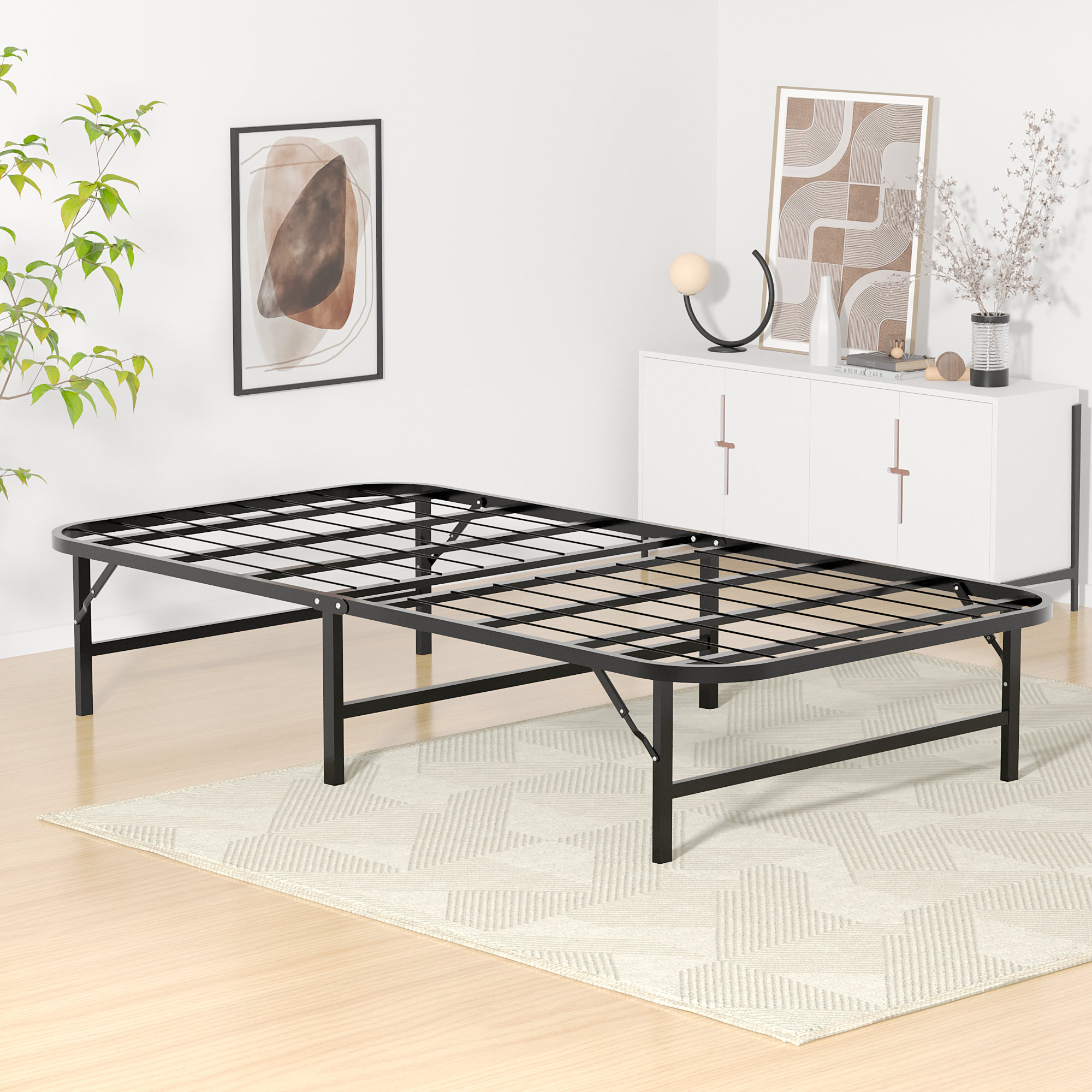 Isobella 14 inch Foldable Metal Platform Bed Frame Heavy Duty Mattress Foundation No Box Spring Needed Ebern Designs Size Full Double